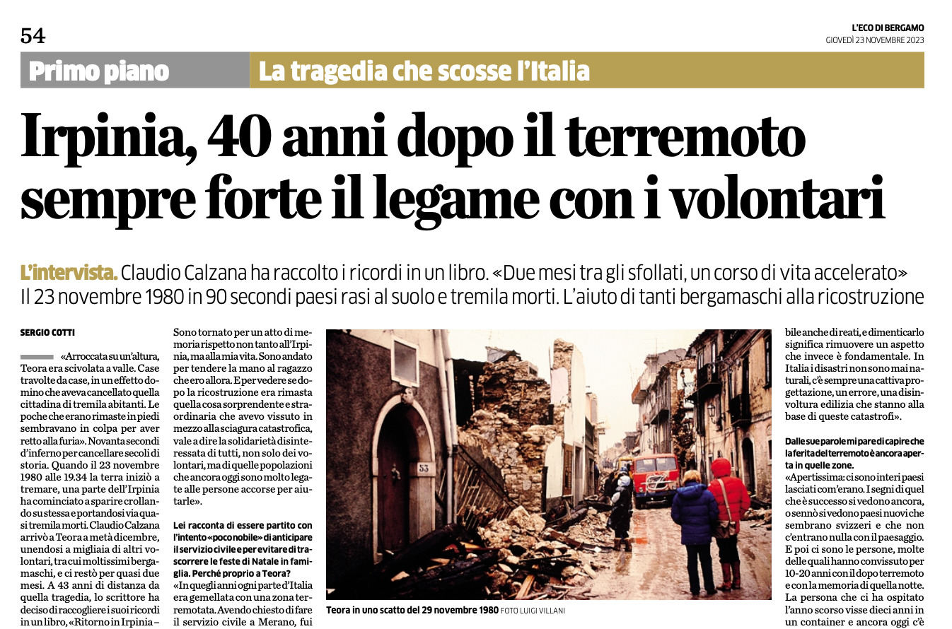 Ritorno in Irpinia, una pagina sull’Eco – claudio calzana